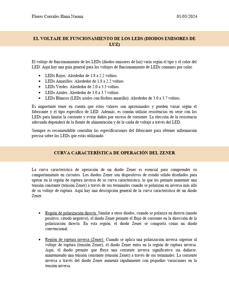 El Voltaje de Funcionamiento de Los Leds | PDF | Diodo | Diodo emisor ...