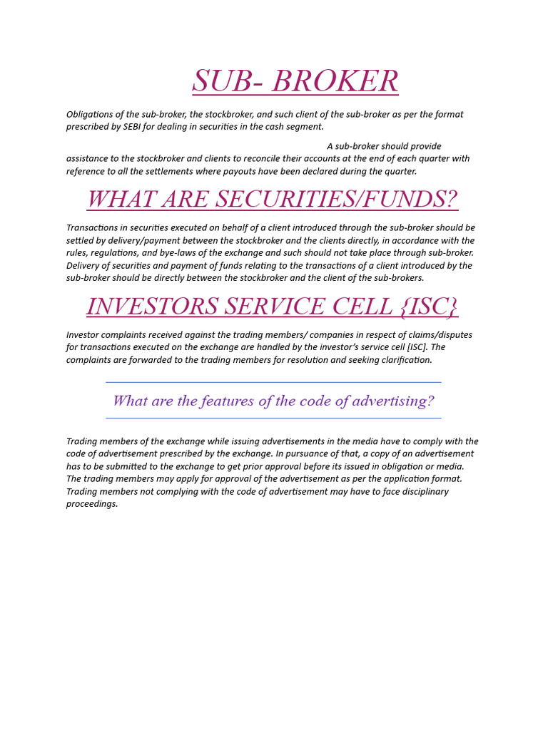 Sub-Broker Obligations Guide | PDF | Finance & Money Management