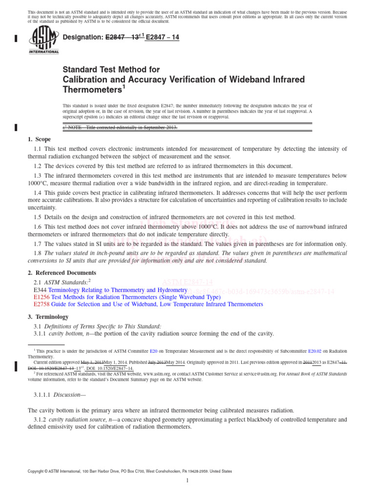 Astm E2847 14 | PDF | Calibration | Thermometer