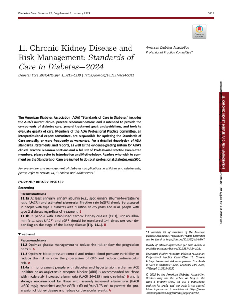 CKD Management Guidelines for Diabetes 2024 | PDF | Chronic Kidney ...