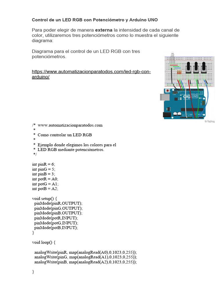 Control De Un Led Rgb Con Potenciómetro Y Arduino Uno Pdf 