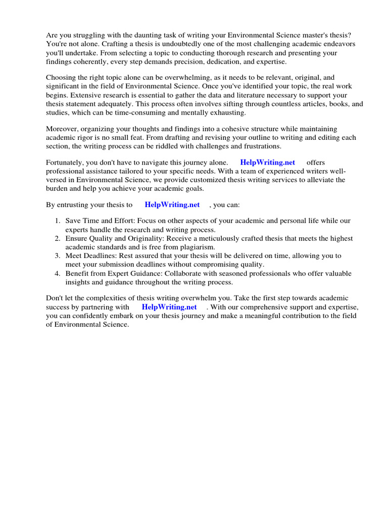 Environmental Science Masters Thesis Topics | PDF | Water | Soil