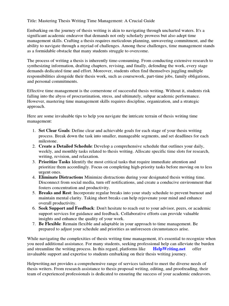 Thesis Writing Time Management | PDF