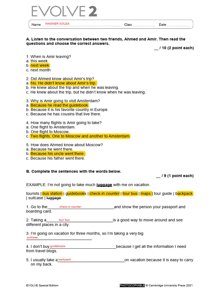 EVOLVE SE L2 UnitQuiz 8A | PDF | Bus | Guide Book