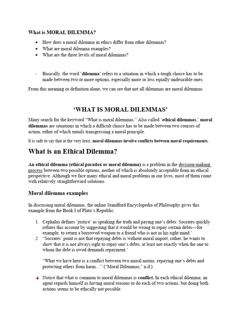 Understanding Moral Dilemmas in Ethics | PDF | Career & Growth ...
