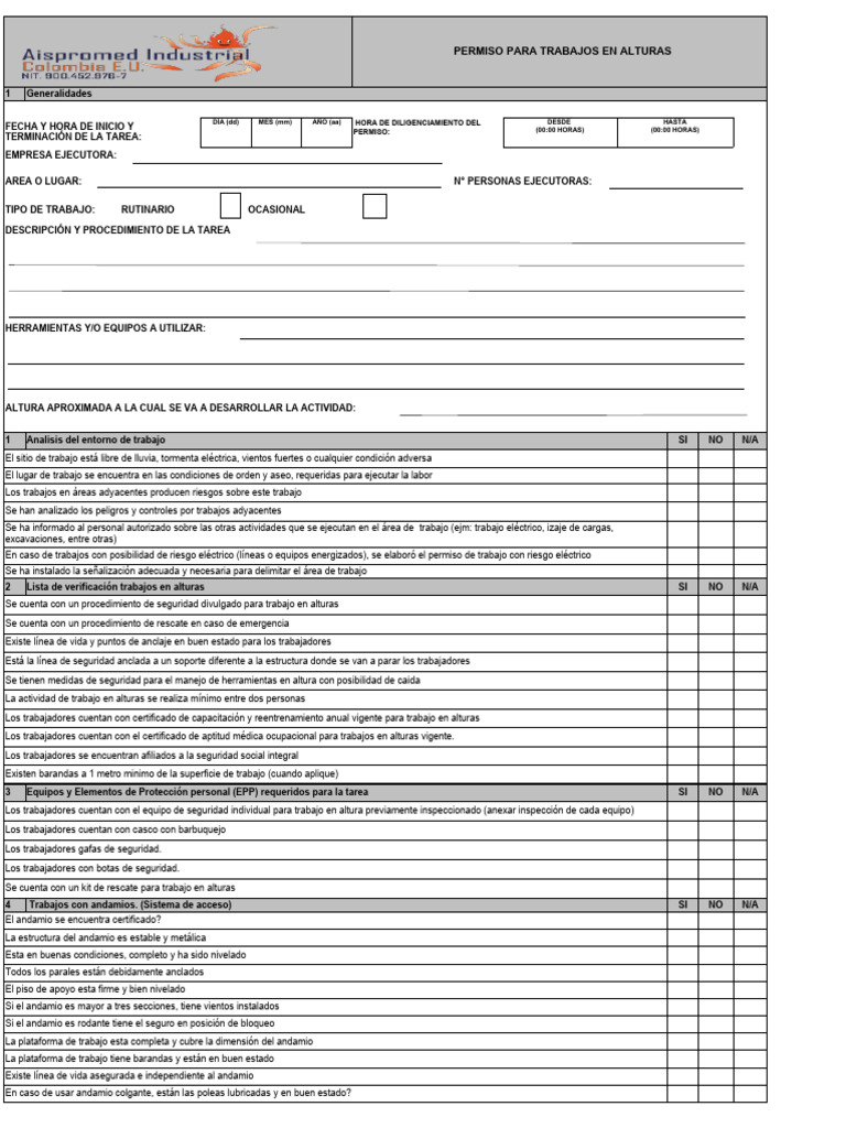 Anexo 4 Permiso para Trabajos en Alturas | PDF | Andamio