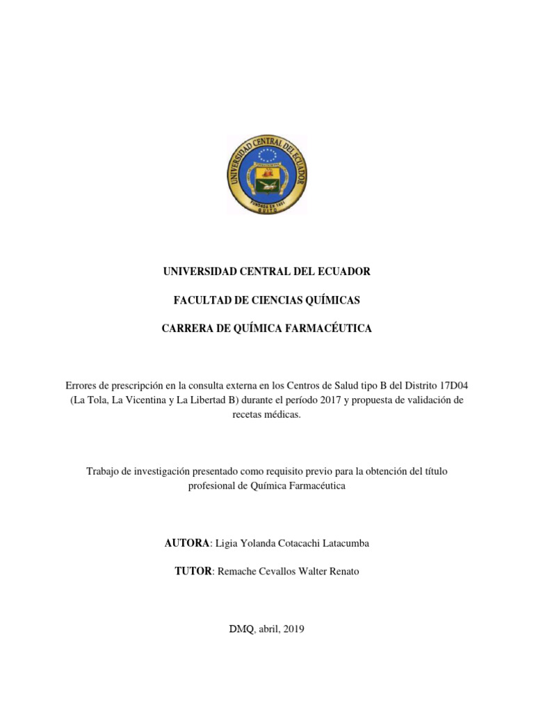 T Uce 0008 Cqu 137 | PDF | Medicamentos con receta | Prescripción médica