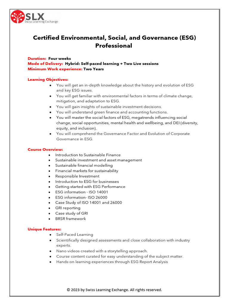 Certified ESG Professional Brochure | PDF