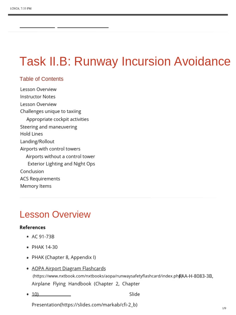 Task II.B - Runway Incursion Avoidance - Mark Berry - CFI Notebook PDF | PDF | Air Traffic ...