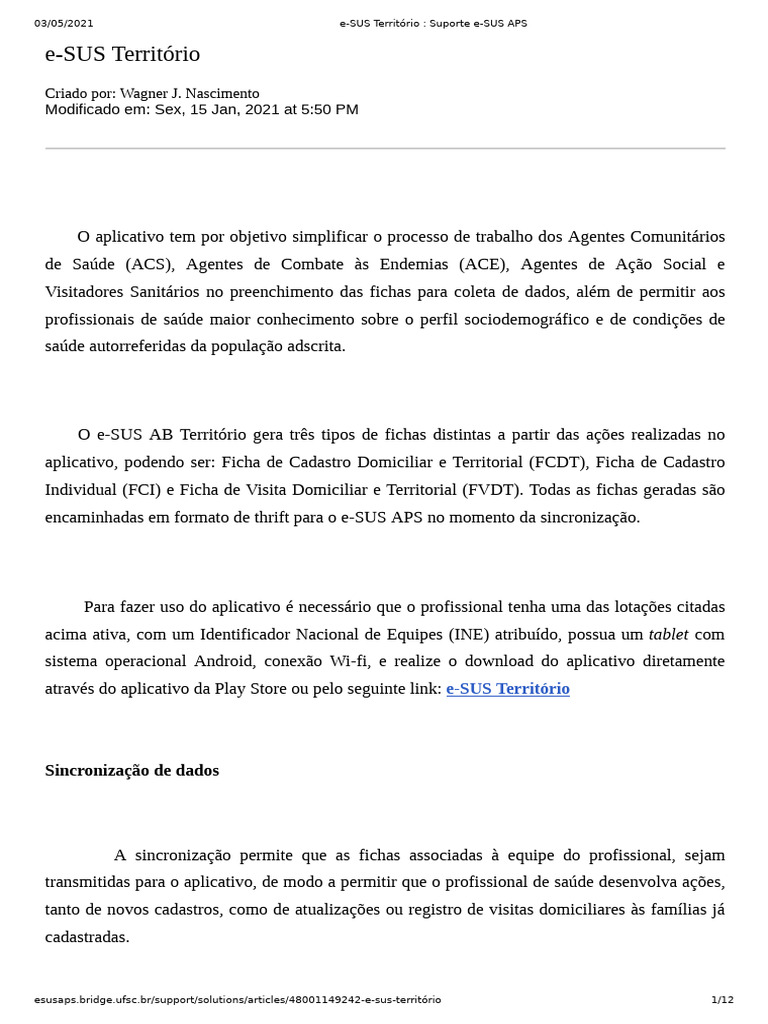 e-SUS Território _ Suporte e-SUS APS | PDF | Kernel (sistema operacional) | Rede de computadores