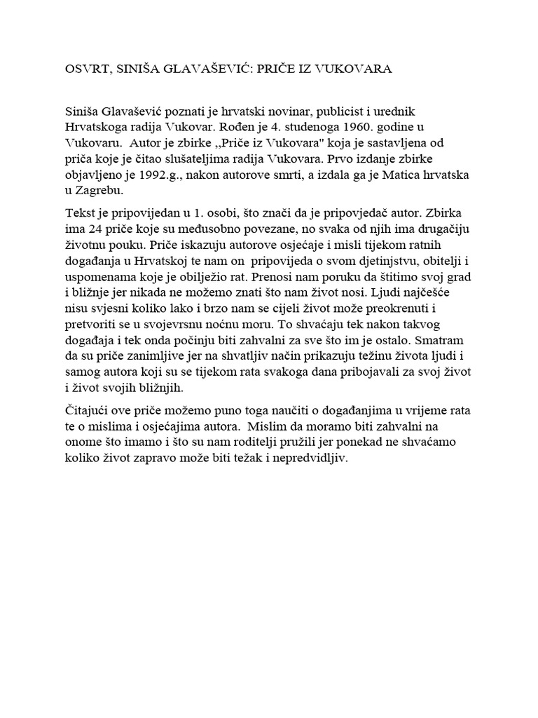 Osvrt Priče Iz Vukovara | PDF