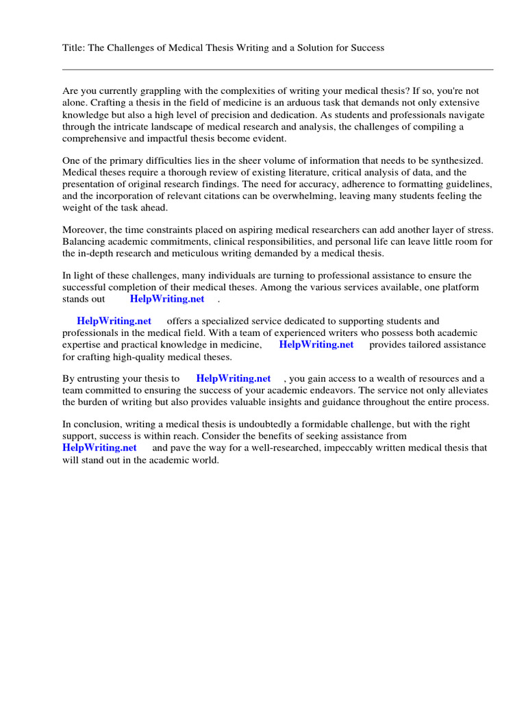 Medical Thesis Writing | PDF | Thesis | Health Care