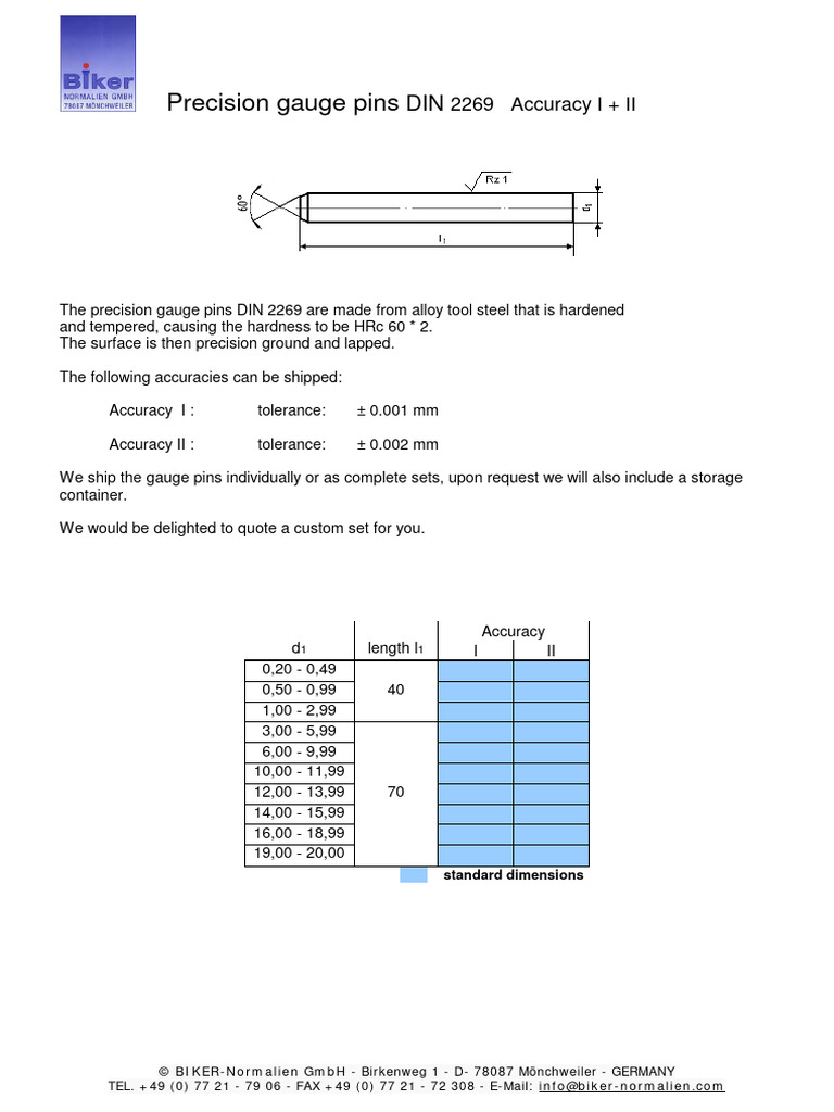 Precision Gauge Pins DIN 2269 Accuracy I II | PDF