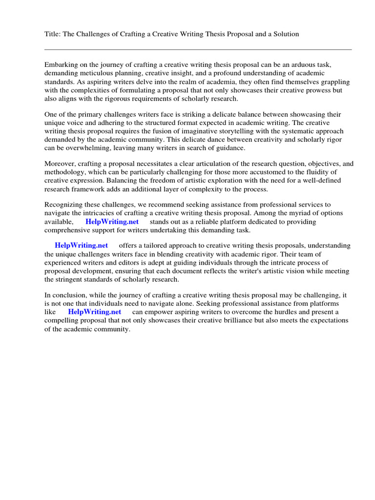 Creative Writing Thesis Proposal Guide | PDF | Thesis | Hypothesis
