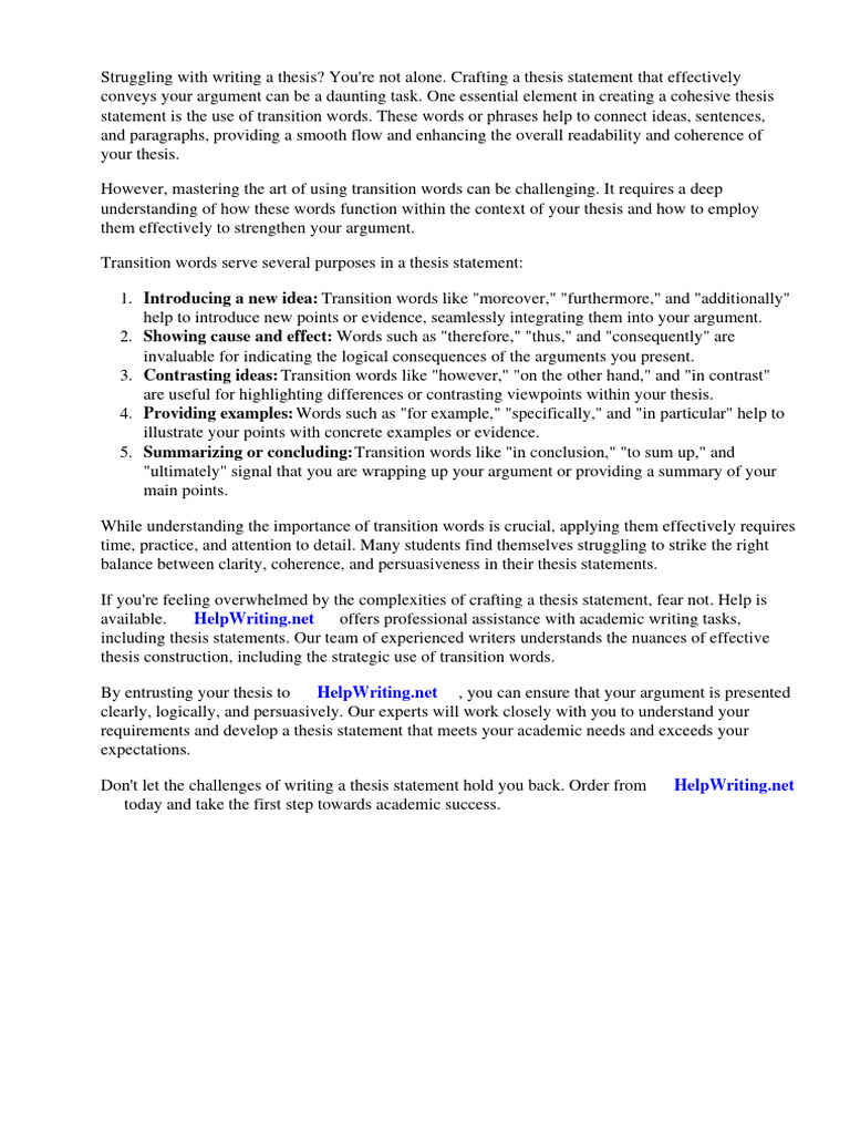 Transition Words For Thesis Statement | PDF | Essays | Word