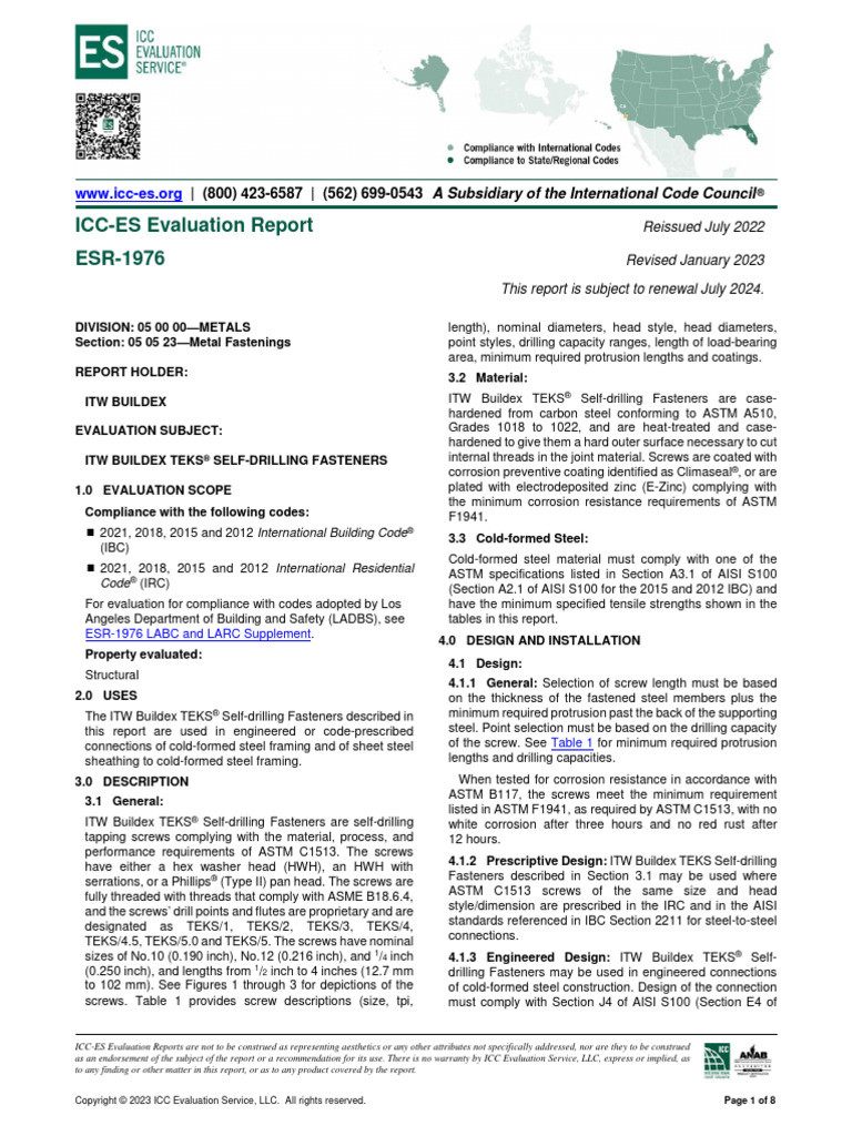 Esr 1976 | PDF | Screw | Building Engineering