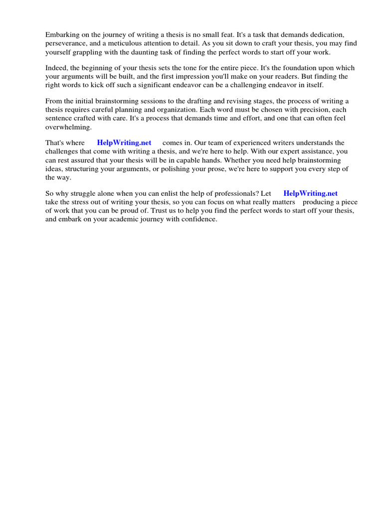 Words To Start Off A Thesis | PDF | Essays | Thesis
