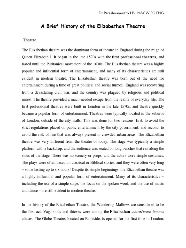 History of Elizabethan Theatre | PDF | William Shakespeare ...