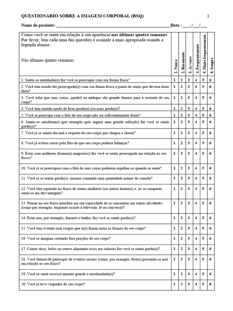 BSQ - QUESTIONARIO SOBRE A IMAGEM CORPORAL | PDF