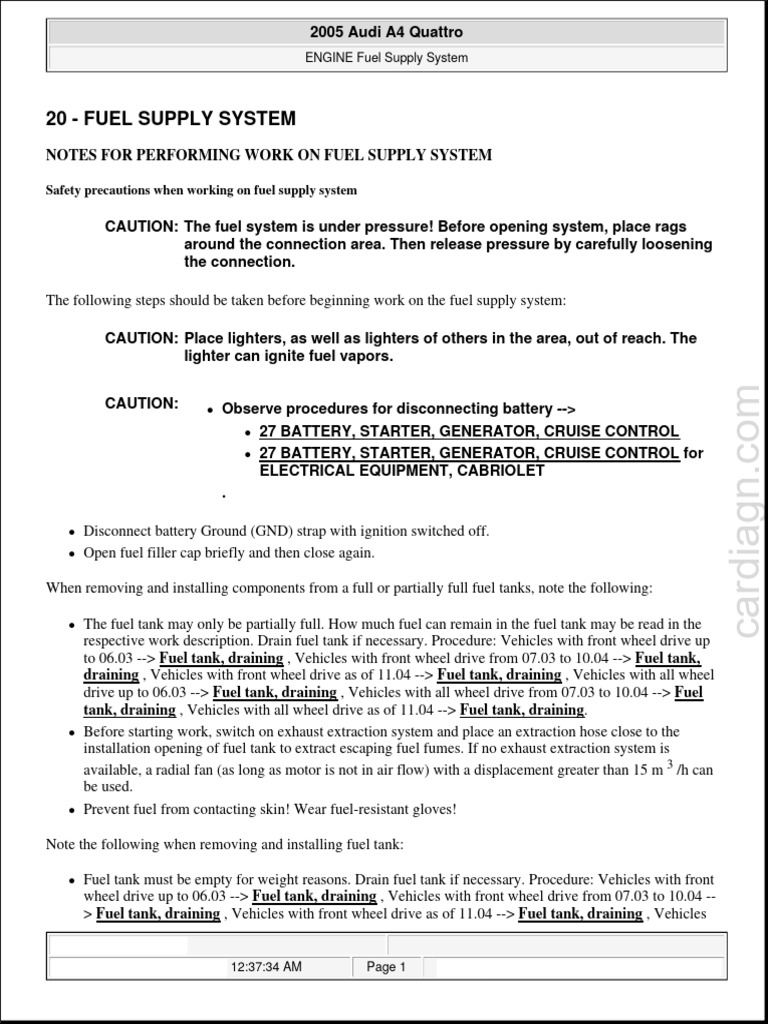 008 Fuel Supply System (General) | PDF | Audi | Trunk (Car)
