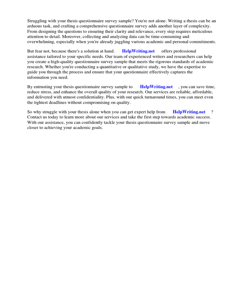 Thesis Questionnaire Survey Sample | PDF | Survey Methodology ... Thesis Questionnaire Survey Sample | PDF | Survey Methodology ...