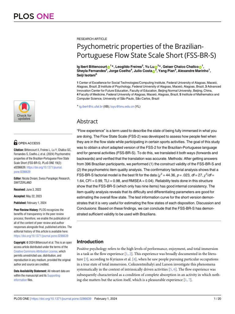 Psychometric Properties of The Brazilian - Portuguese Flow State Scale Short (FSS-BR-S) | PDF