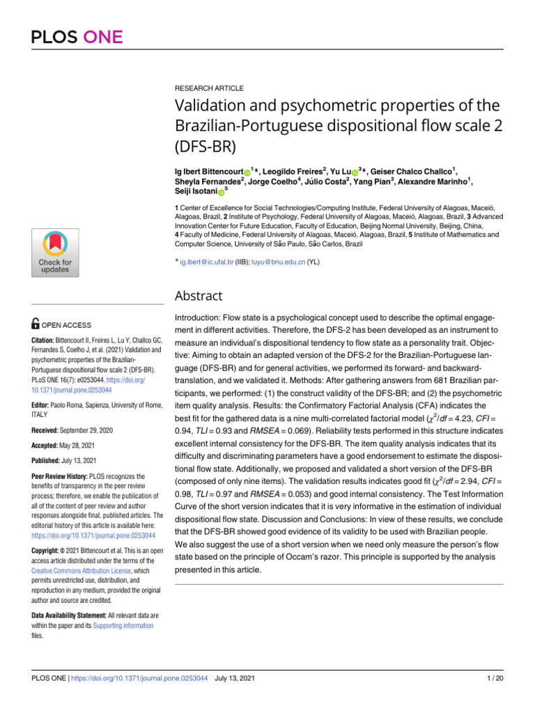 Validation and Psychometric Properties of The Brazilian-Portuguese ...