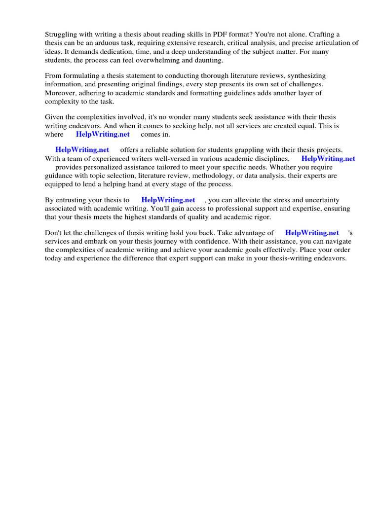 Thesis Help: Reading Skills PDF Guide | PDF | Reading Comprehension ...