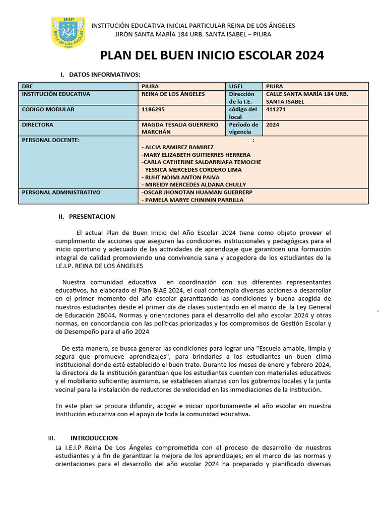 PLAN-BUEN-INICIO-DEL-ANO-ESCOLAR | PDF | Enseñando | Educación de la ... PLAN-BUEN-INICIO-DEL-ANO-ESCOLAR | PDF | Enseñando | Educación de la ...