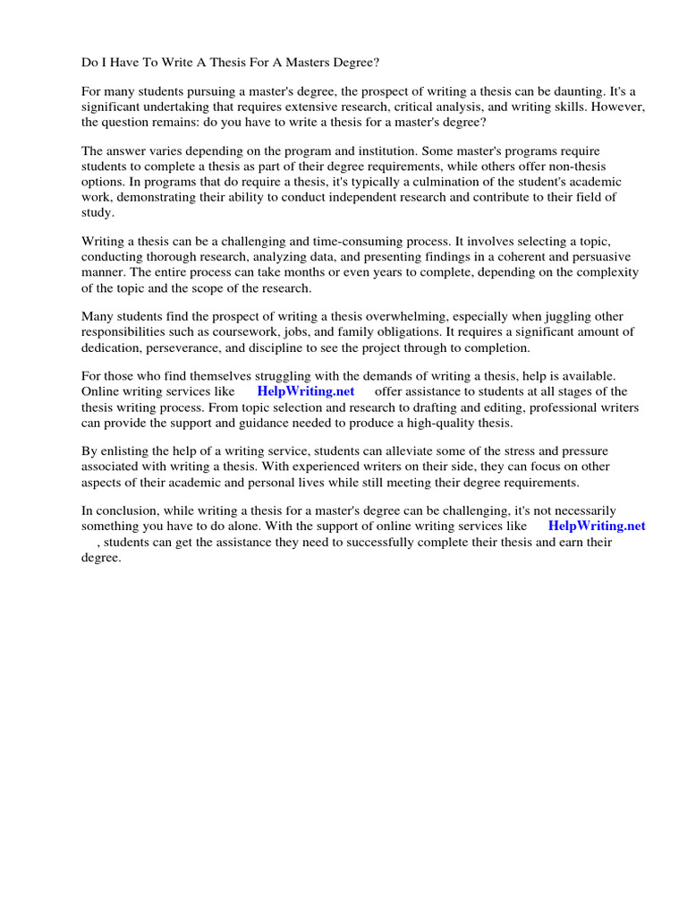 Do I Have To Write A Thesis For A Masters Degree | PDF | Thesis | Master's Degree