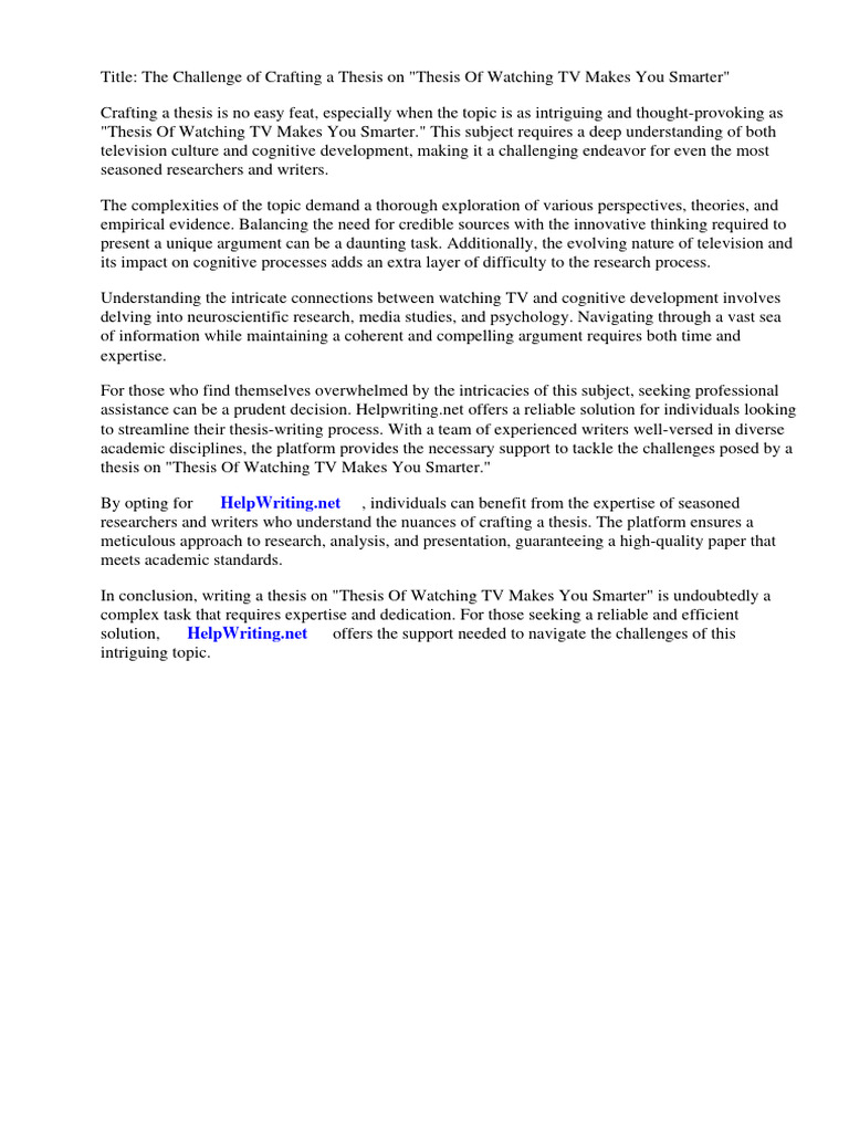 Thesis of Watching TV Makes You Smarter | Download Free PDF ...