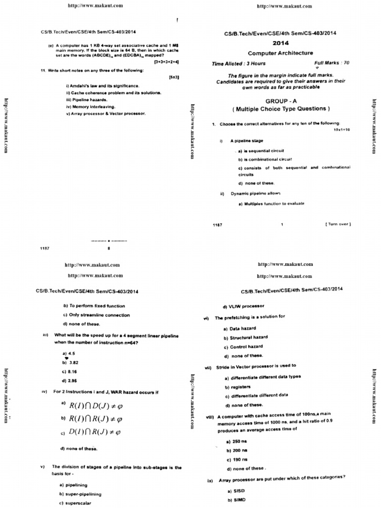 Btech Cse 4 Sem Computer Architecture 2014 | PDF