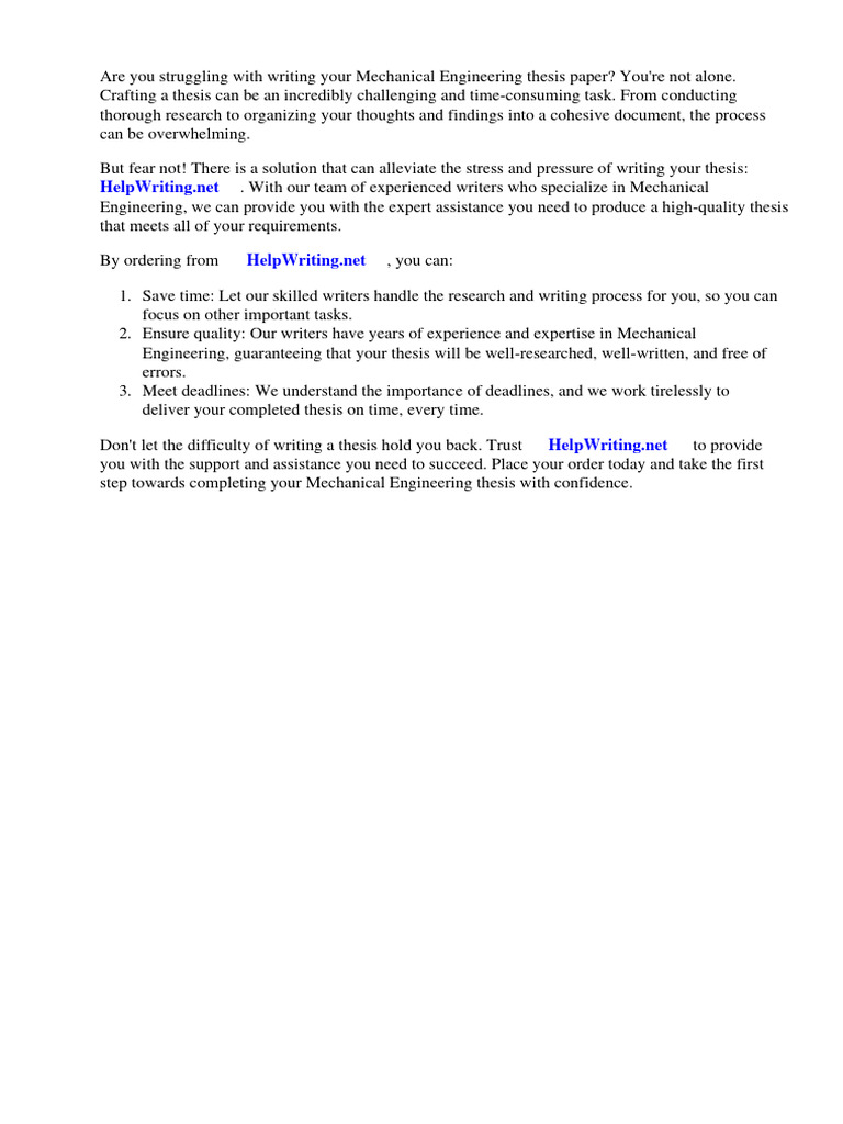 Mechanical Engineering Thesis Paper | PDF