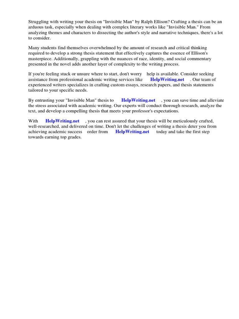 Thesis Help for "Invisible Man" Analysis | PDF | General Fiction