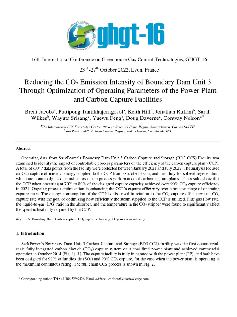 Reducing The CO2 Emission Intensity of Boundary Dam Unit 3 Through ...