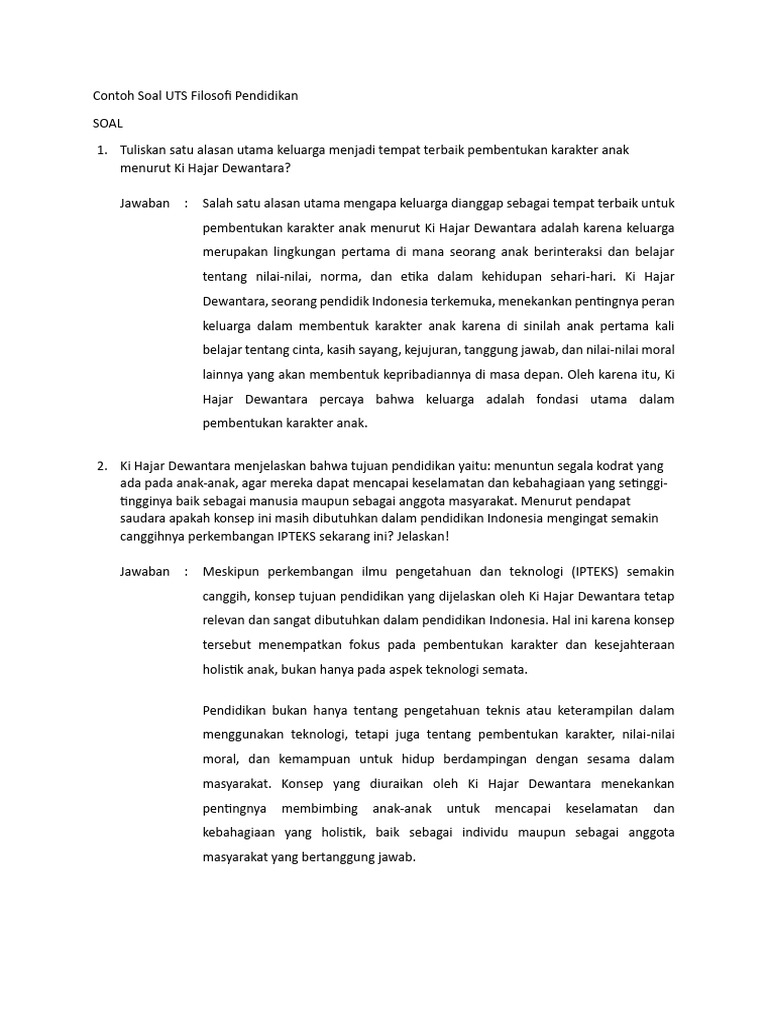 Contoh Soal UTS Filosofi Pendidikan | PDF