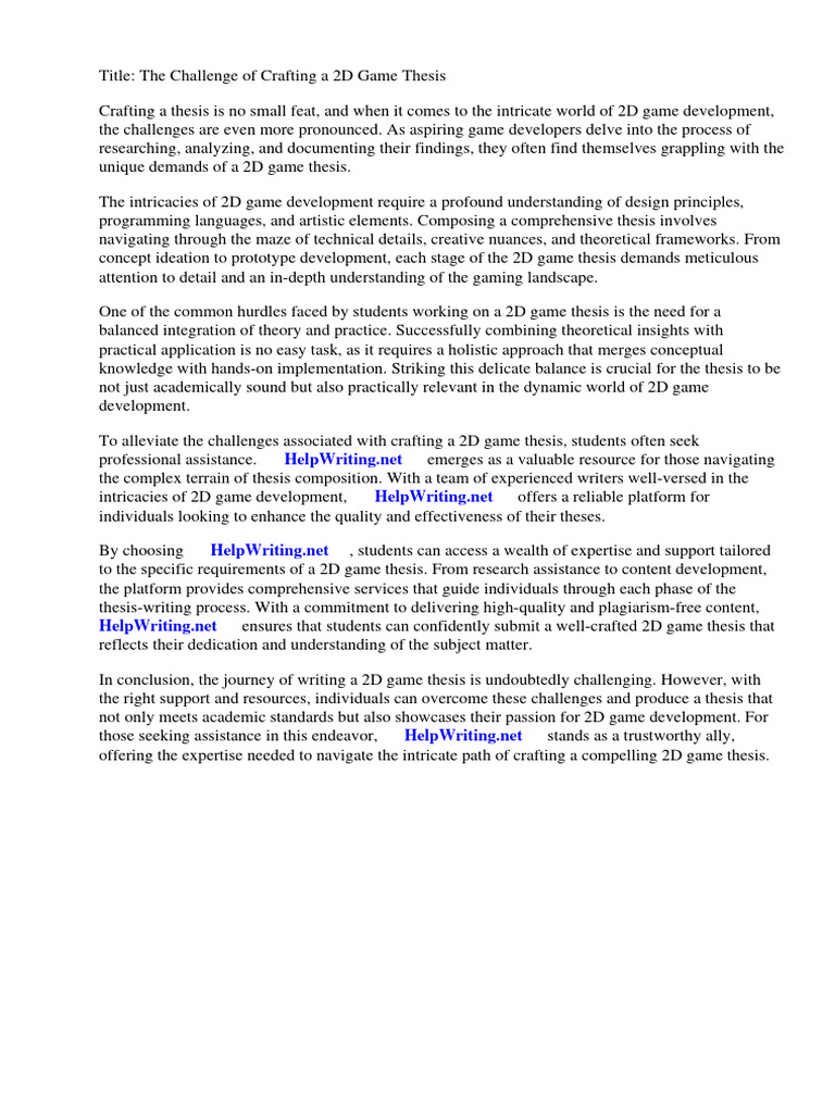 2d Game Thesis | Download Free PDF | Video Games | 3 D Modeling