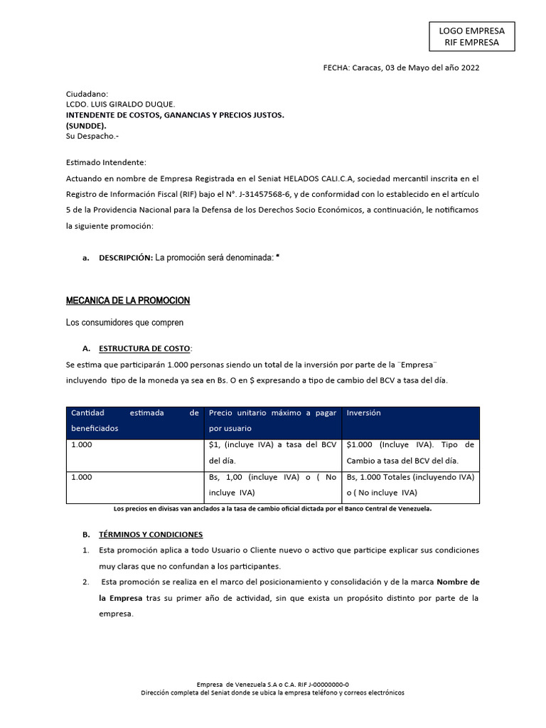 Nueva carta de promoción SUNDDE 2022 | PDF | Tipo de cambio | Business