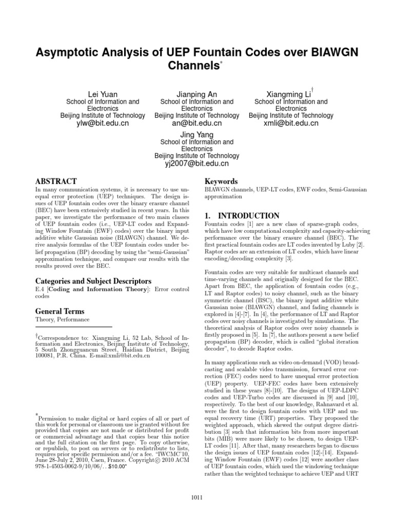Asymptotic Analysis of UEP Fountain Codes Over BIAWGN | PDF | Normal ...