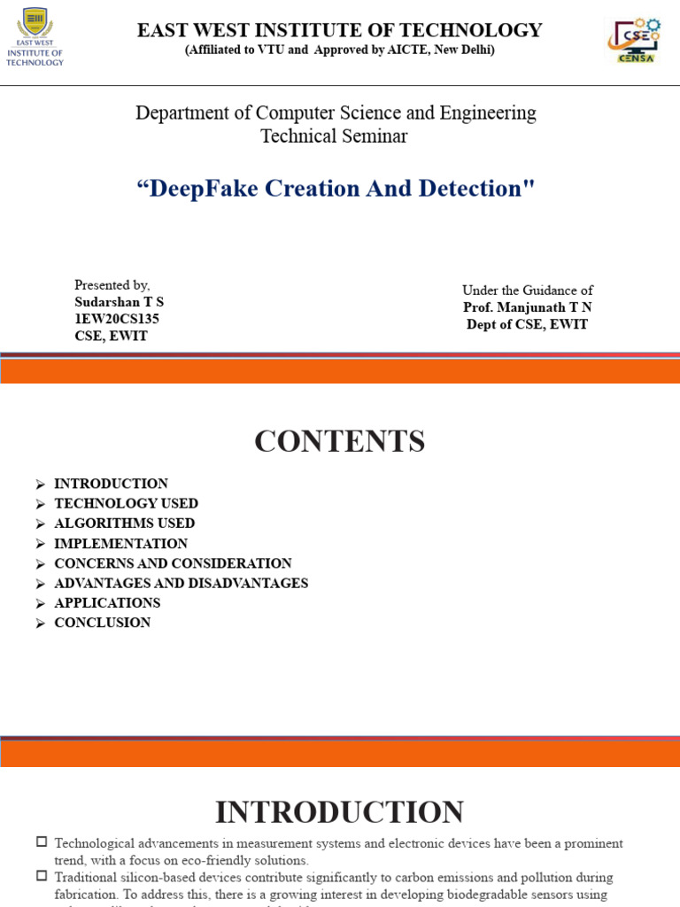 "Deepfake Creation and Detection": East West Institute of Technology ...