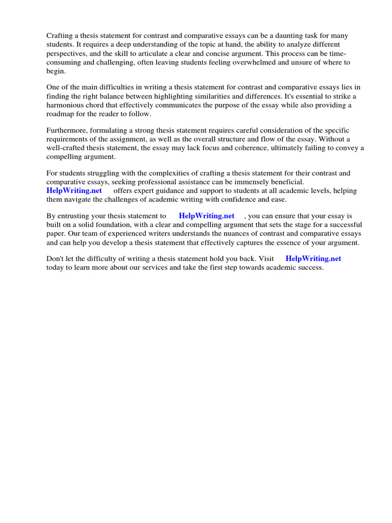 Thesis Statement Examples For Contrast and Comparative Essays | PDF | Essays | Knowledge