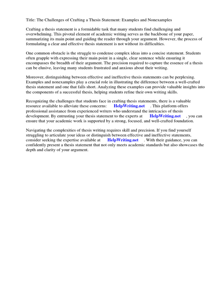 Thesis Statement Examples and Nonexamples | PDF | Essays | Thesis Thesis Statement Examples and Nonexamples | PDF | Essays | Thesis