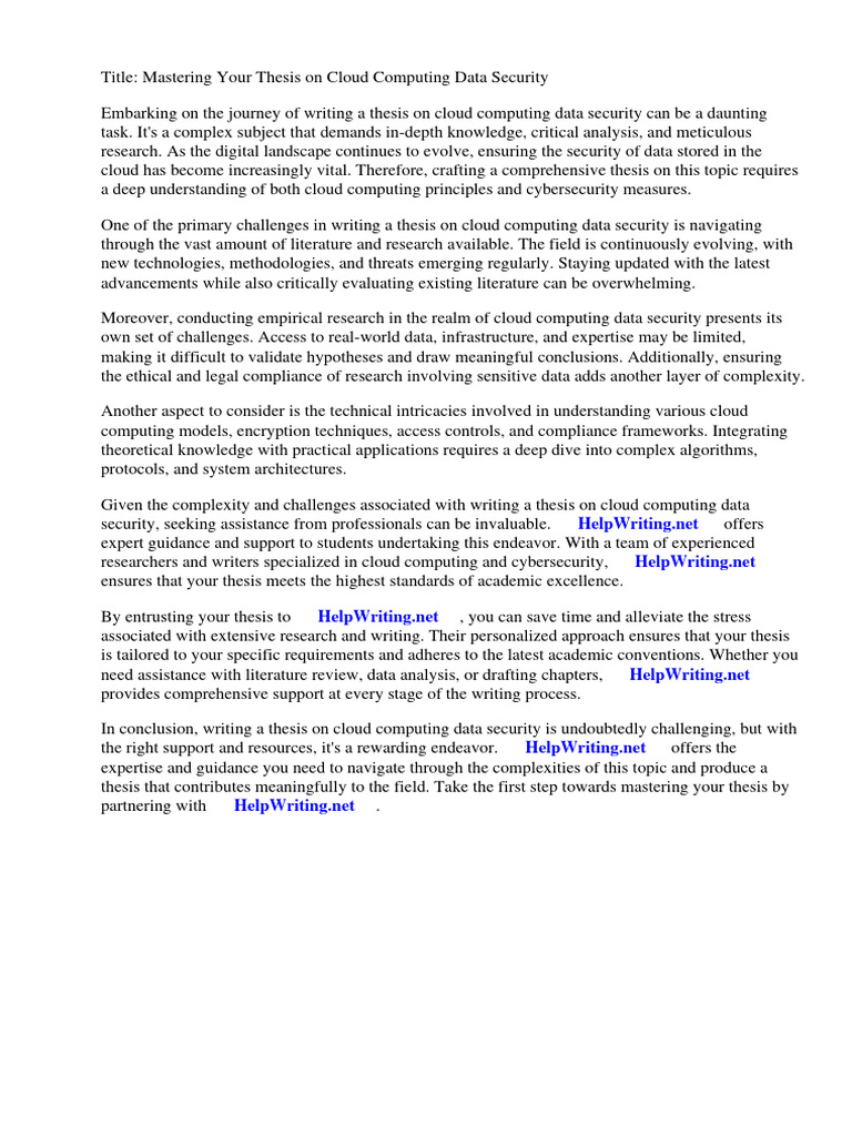 Thesis On Cloud Computing Data Security | PDF