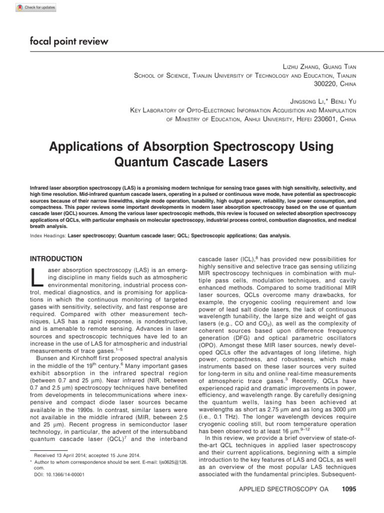 2014 - Applications of Absorption Spectroscopy Using Quantum Cascade ...