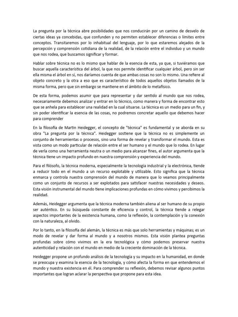 La técnica según Heidegger: esencia y alienación | PDF | Martin ...
