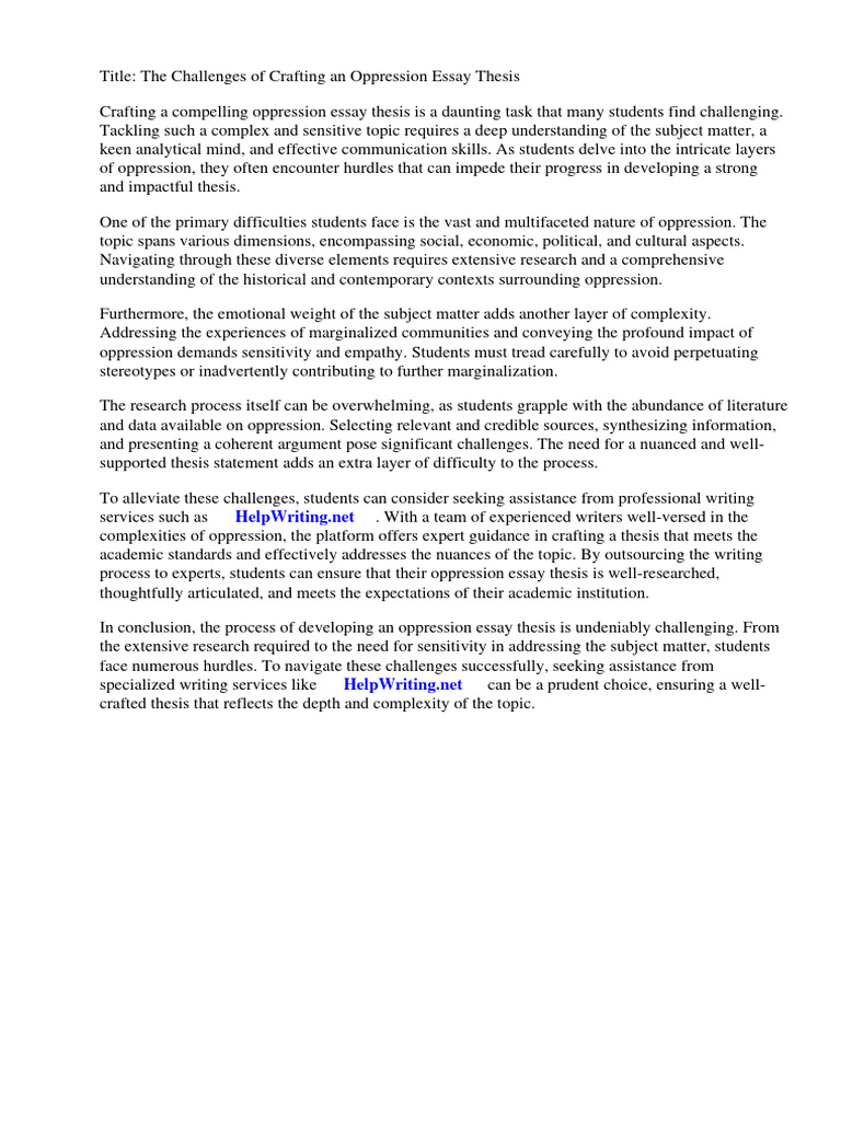 Oppression Essay Thesis | PDF | Discrimination | Essays