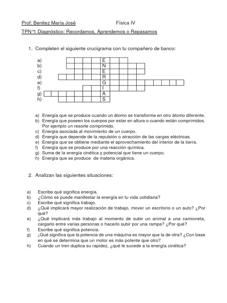 Trabajo Pr Ctico N 1 Diagn Stico | PDF | Fuerza | Cantidad