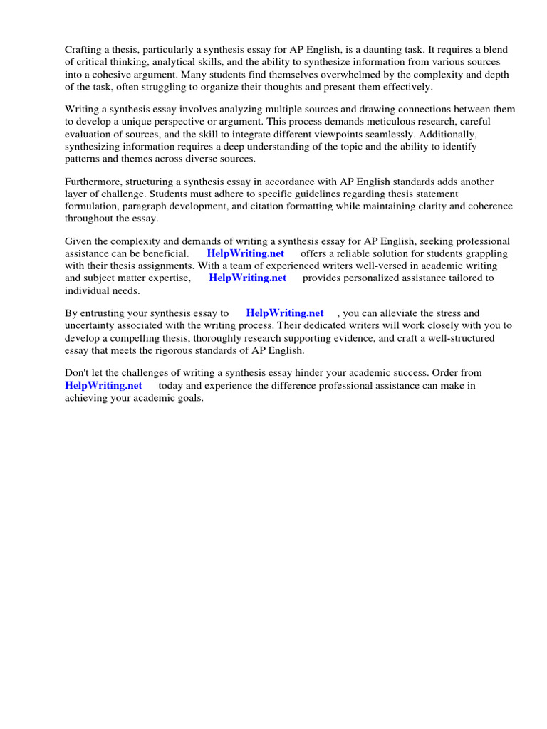 How To Write Synthesis Essay AP English | PDF