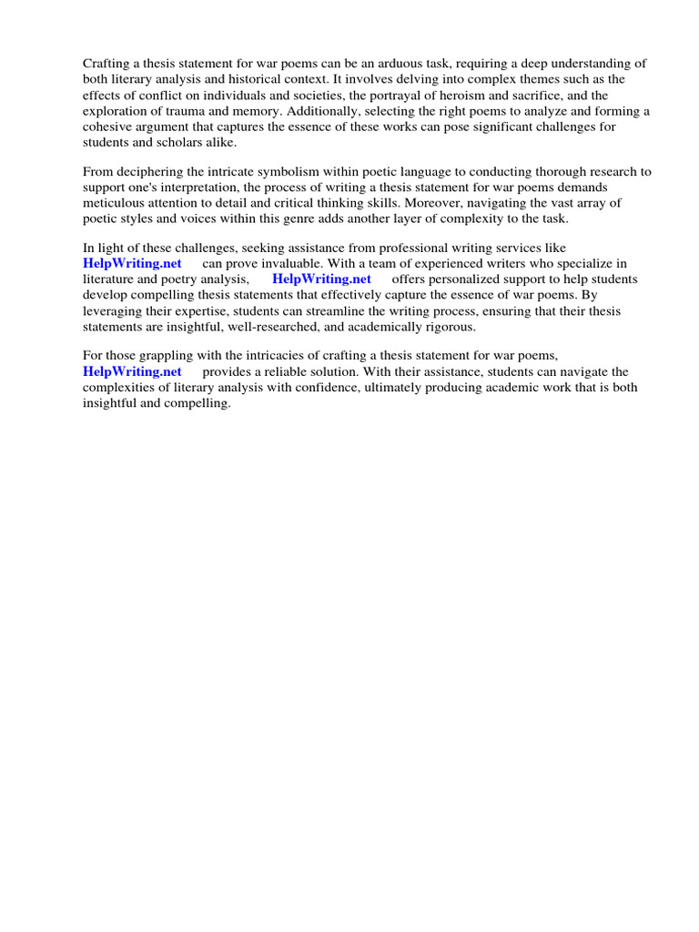 Thesis Statement For War Poems | PDF | Poetry | Thought