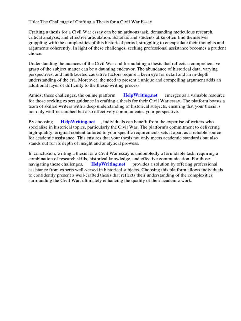 Thesis For Civil War Essay | PDF | American Civil War | Slavery